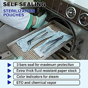 [200pcs] Self Seal Sterilization Pouches, Autoclave Pouches Adhesive Strips (6.5" x 3.5")