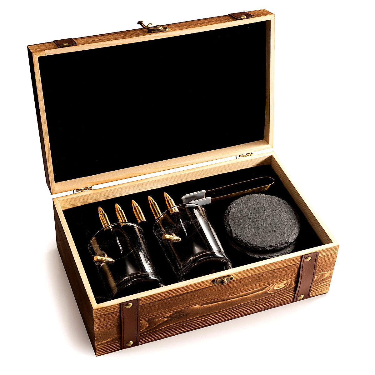 Whiskey Glasses Gifts for Men - Bourbon Whiskey Stones Unique 10 Piece Gift Set for Men in Gift Box - Groomsmen Gifts for Men - Scotch Whiskey Glass Set Retirement Gift - Alcohol Gifts - Bezrat