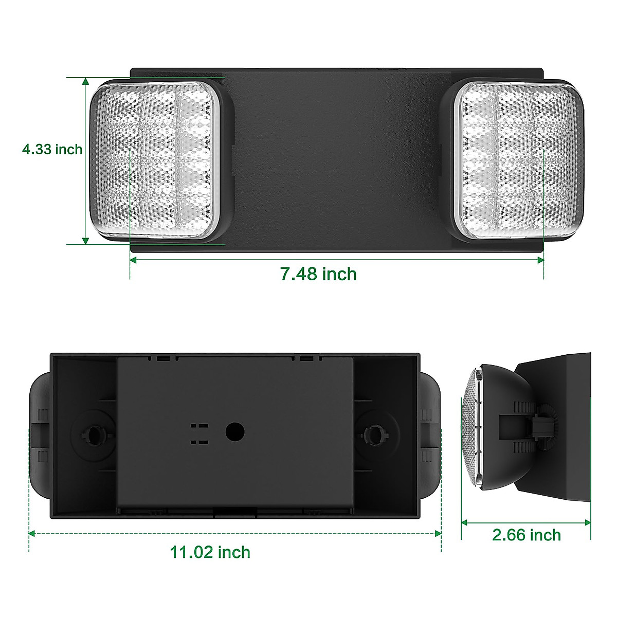 EXITLUX 1 Pack Blacks Emergency Lights with Backup Battery,Two Head Adjustable Fire Commercial Emergency Light Fixture-UL Listed-120/277VAC-Led Emergency Exit Lights Fixtures for Business.