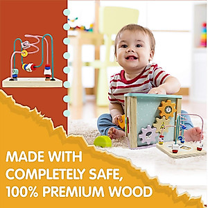Leo & Friends Alice Activity Cube - Wooden Activity Cube for Babies - Preschool Shape Sorter and Maze Toy for Toddler - Educational Montessori Toy for Boys and Girls of Ages 18month+