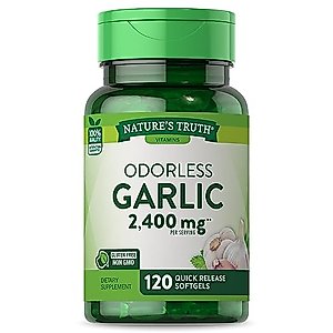 Odorless Garlic 2400 mg | 120 Softgel Capsules | High Strength Extract Pills | Non-GMO, Gluten Free Supplement | by Nature's Truth