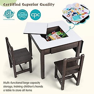 Cowiewie 3PCS Toddler Table & Chair Set Kids Wooden Activity Desk & 2 Chair Set with Storage 2 Drawers for Child Arts & Crafts,Snack Time,Homeschooling,Homework(Building Blocks Mat as Gift Included)