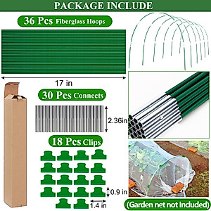Greenhouse Hoops Grow Tunnel 6 Sets of 8FT Long Garden Hoops, Rust-Free Fiberglass Garden Hoops Frame for Garden Netting Raised Bed Plant Shade Cloth Row Cover, DIY Plant Support Garden Stakes- 36pcs