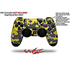 WraptorSkinz Skin Compatible with Sony PS4 Dualshock Controller PlayStation 4 Original Slim and Pro WraptorCamo Old School Camouflage Camo Yellow (Controller NOT Included)