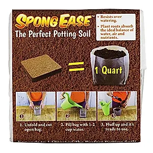 SpongEase Potting Soil 1QT Compressed Coconut Coir for seedlings, cuttings, Vegetables, Berries, Roses. Supplies Oxygen, Water and Your Added Fertilizer for Healthy Plants - Made from Coconut husks