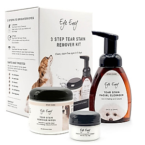 Eye Envy 3 Step Tear Stain Remover Kit for Dogs | Clean, Stain-Free Eyes in 7 Days | Contains: Cleanser 8.45 fl.oz, Wipes 60 Count and Powder 0.5oz | Non-irritating and Natural