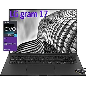 LG 2023 Gram 17 Ultra Lightweight Business Laptop,13th Intel Evo Platform 12-Core i7-1360P,17.3'' IPS WQXGA (2560x1600) 16:10 Display,80Wh Battery,Backlit KB,WiFi 6E,Win11 PRO(16GB|512GB SSD) Black