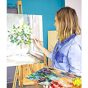 Artist Fan Paint Brushes Set 9pcs - Soft Anti-Shedding Nylon Hair Wood Long Handle Paint Brush Set for Acrylic Watercolor Oil Gouche Painting