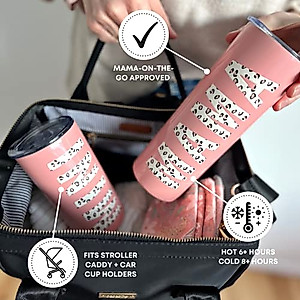 Mama and Mini Tumbler Set - Insulated Stainless Steel, Spill Proof with Straw, Dishwasher Safe. Tumbler. Toddler Mugs. Mommy Me Accessories, 20oz 12oz (Blush Pink Leopard Print), 2 Piece Assortment