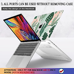 CISSOOK for MacBook Air 15 inch M3 M2 Case 2024 2023 Release A3114 A2941, Tropical Hard Shell Case with Keyboard Cover Skin + Type C to USB Adapter for MacBook Air 15 2024, Tropical Palm Leaves