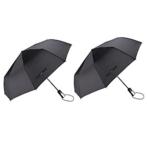 TradMall 2 Pack Travel Umbrella Windproof 56 Inches Large Canopy Reinforced Fiberglass Ribs Auto Open & Close, Black