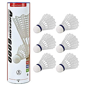 Wish Airflow 6000 Badminton Tournament Shuttlecocks – 6 Pack Tube of Durable Nylon Shuttlecocks with Cork Tips – Badminton Birdies for Indoor and Outdoor Play, White