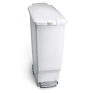 simplehuman 40 Liter / 10.6 Gallon Slim Kitchen Step Trash Can With Secure Slide Lock, White Plastic