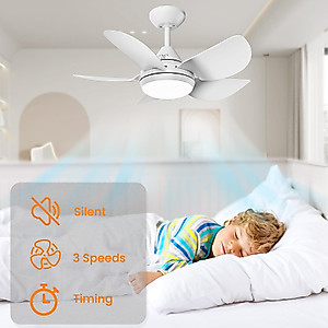 CJOY Ceiling Fans with Lights, 30 inch Small White Ceiling Fan with Light and Remote, LED Dimmable & Memory Function, 5 ABS Reversible Blades Fan Light for Kids Bedroom/Sloped Ceilings