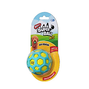 Wham-O Pets Superball Geo Squeak l - 4-Inch Soccer-Shaped Dog Ball with Special Squeaker, Easy Grip Grooves, and Durable BPA Free Rubber