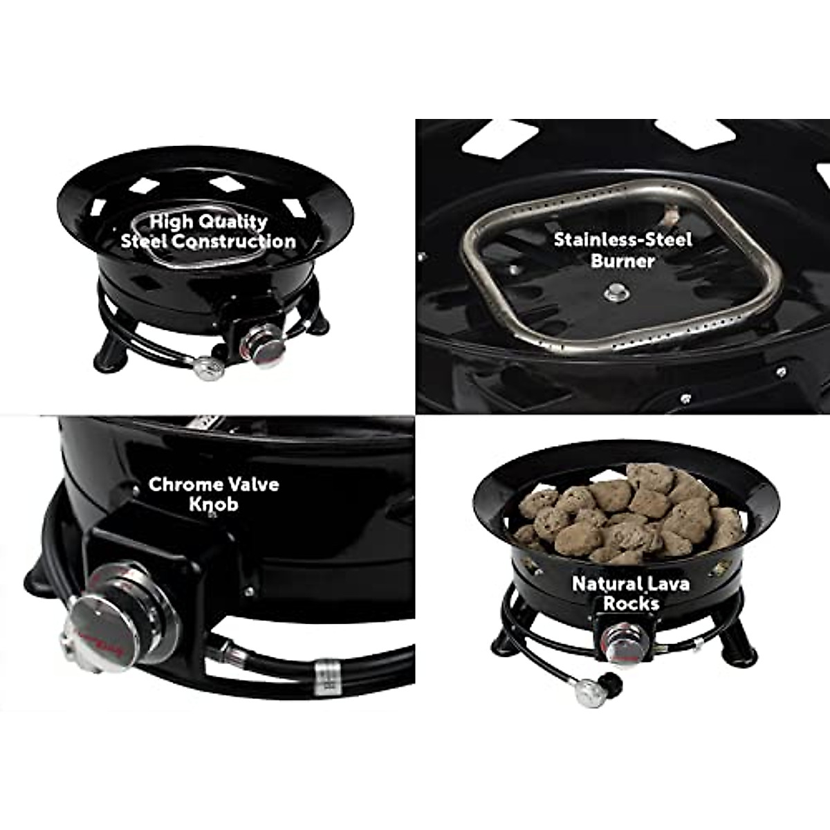 Flame King Smokeless Propane Fire Pit, 24-inch Portable Firebowl, 58K BTU with Self Igniter, Cover, & Carry Straps for RV, Camping, & Outdoor Living