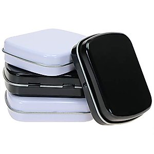 Mini Skater 4Pcs Metal Hinged Lid Tin Containers Case Portable Small Storage Empty Box for Candies, Pills, Earring and Jewelry Craft (2 Black+2 White)
