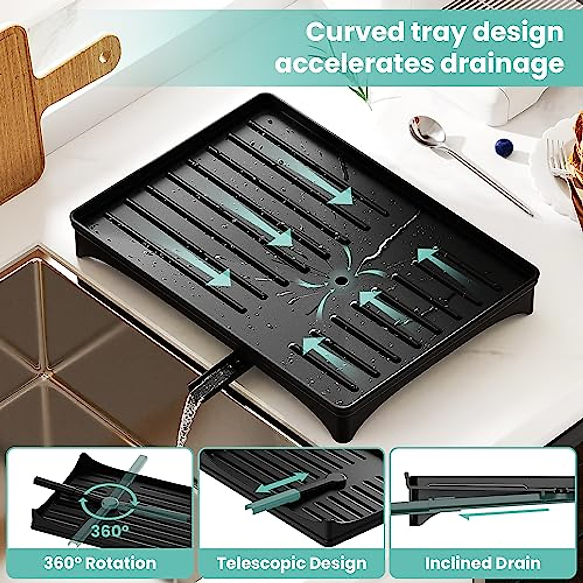 Elerator Dish Drying Racks for Kitchen Counter, Large 2 Tier Dish Rack with Drainboard, Rust-Proof Metal Dish Drainers with Detachable Cup Holder, Cutlery Holder, Cutting Board Holder.