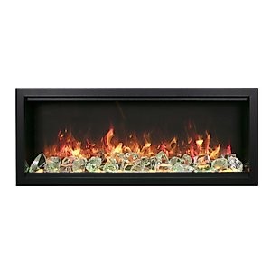 Amantii SYM-60-XT-BESPOKE Symmetry Extra Tall Bespoke 60 Inch Recessed Indoor Outdoor Electric Fireplace, WiFi Bluetooth Speaker Available, with Trim and Ice Media