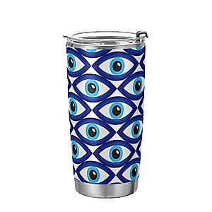Wusikd Evil Eye Blue Straw Cup 20 oz Vacuum Insulated Cup Colorful Sports Water Bottles Stainless Steel Travel Mug Car Water Cup with Straw Lid