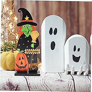 Halloween Adornment Halloween Witch Pumpkin Ornament Wooden Signs Wooden Decor Artificiales para Wrapped Hanging Ornament Halloween Tabletop Ornament Halloween Wooden Craft Autumn