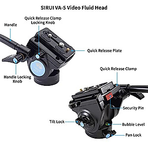 SIRUI ST-124+VA-5 Carbon Fiber Tripod with Fluid Video Head, Triangular Centre Column, Waterproof, Travel Tripod for Cameras, 4 Sections, 62.2inch, Load 6.61lbs