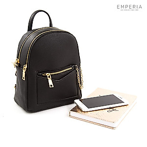 EMPERIA Kayli Faux Leather Mini Backpack Fashion 3 Way Carry Casual Lightweight Rucksack Daypack for Women Black