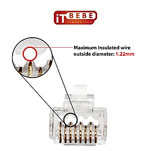 ITBEBE 100 Pieces - Gold Plated RJ45 Cat6 Cat6a Pass Through Connector for 23 AWG Cables