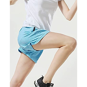 5 Pack: Womens Workout Gym Shorts Casual Lounge Set, Ladies Active Athletic Apparel with Zipper Pockets (Set 1, Large)