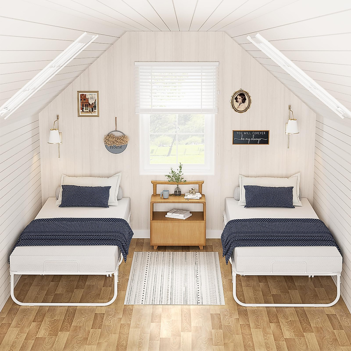 Homieasy Folding Bed with Mattress, Portable Foldable Bed with Storage Cover, Rollaway Bed for Adults with Memory Foam Mattress and Metal Frame, Cot Size Guest Bed on Wheels- White, 75” x 31”