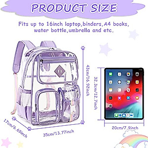 PIG PIG GIRL Clear Backpack Stadium Approved, Heavy Duty PVC Transparent Book Bag for Girls See Through Backpack for School for Women for College Work Travel Festival,Purple