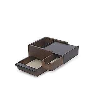 Umbra Mini Stowit Jewelry Box - Modern Keepsake Storage Organizer with Hidden Compartment Drawers for Ring, Bracelet, Watch, Necklace, Earrings, and Accessories,Black/Walnut