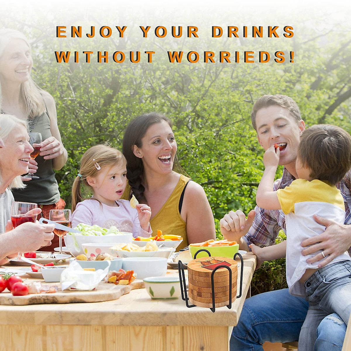 Haomacro Coasters for Drinks with Holder,Farmhouse Funny Wood Drink Cup Coasters,Stain-Resistant Absorbent Coaster for Coffee Table,Rustic Cork Absorbent Coasters Cute Kitchen and Coffee