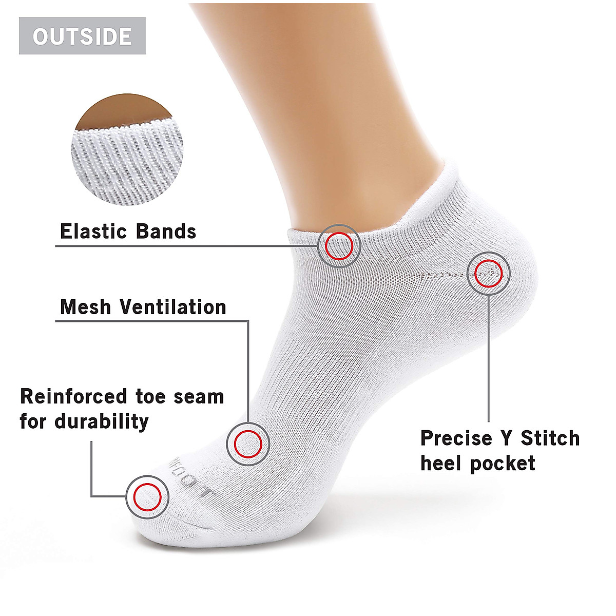 MONFOOT Women's and Men's 10 Pairs Athletic Cushion Running Performance Heel Tab Ankle Socks White Medium, multipack
