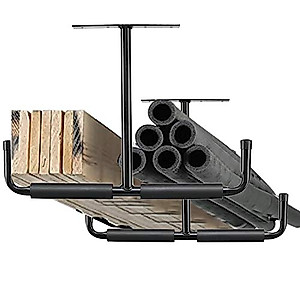 HOME RIGHT Overhead Garage Storage Rack, 16.5 Inch Heavy Duty Ceiling Double Storage Hooks Utility Hanger for Hanging Lumber Ladder Tool Bike & Other Bulky Items (2 Pack, Black)