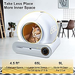 Comfipaws Automatic Cat Litter Box Self Cleaning Robot Cat Litter Box for Multiple Cats, Auto Clean Cat Litter Box with APP Control & Ionic Deodorizer, 65L+9L Smart Cat Toilet with Mat, Liner, Brush