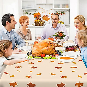 Thanksgiving Tablecloth Disposable, Fall Tablecloth, 2 PCS Friendsgiving Tablecloth, Plastic Autumn Pumpkins Maple Leaves Harvest Table Cover for Thanksgiving Party Decorations Table Decor, 54”x108”