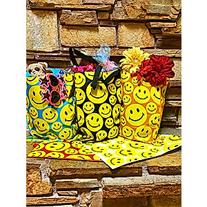 Funiverse Bulk 25 Pack of Happy Smile Face Reusable Shopping Totes or Gift Bags