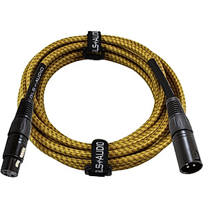 GLS Audio 15 Foot Mic Cable balanced XLR patch Cords XLR male to XLR Female 15 FT microphone Cables Brown Yellow Tweed Cloth Jacket - 15 Feet Mike P