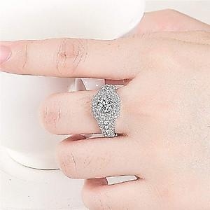 WANGYUSHENG 2.6 Ct Silver Plated Round Cut Simulated Diamond Engagement Wedding Ring Big Cubic Zirconia Promise Halo Jewelry Gift for Women (US Code 8)