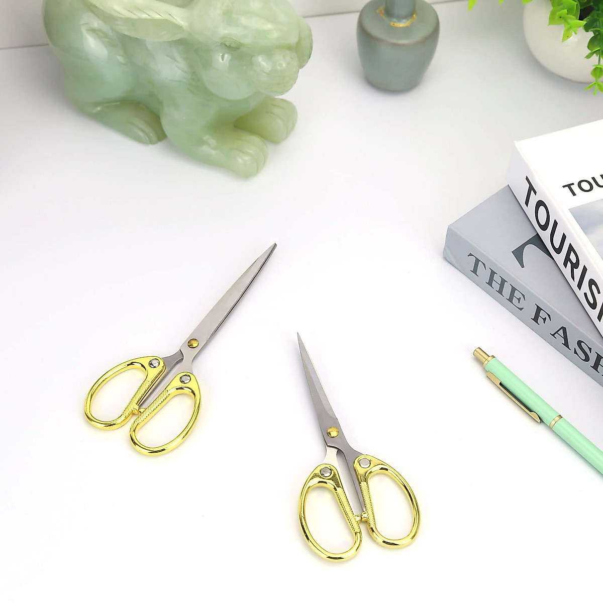 SMAROICE 2-Pack （6.2" & 5.4"）Gold Scissors for Office Stainless Steel Office Scissors for desk, Multipurpose Scissors for Home Office School