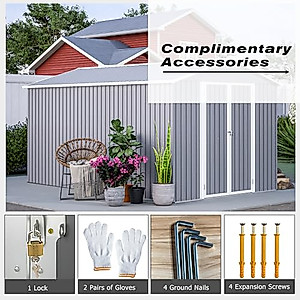 UBGO Storage Sheds 8 x 12 FT,Large Metal Garden Shed with Lockable Doors,Tool Sheds with Floor Frame,Outdoor Storage Shed for Backyard Garden Patio Lawn-Grey