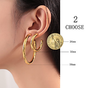 UnicoRing Chunky Gold Hoop Earrings for Women Thick Large 14K Real Gold Plated Thick Large Hoops Hypoallergenic trendy Jewelry (30mm)