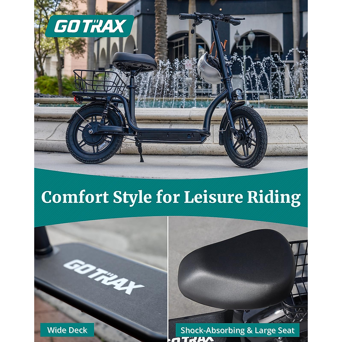 Gotrax Astro Electric Scooter with Seat for Adult Commuter,19 Miles Range&15.5Mph Power by 350W Motor, Folding Scooter with 14" Pneumatic Tire& Comfortable Wider Deck, E-Bike with Carry Basket Black