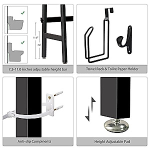 MallKing Over The Toilet Storage, Wooden 3-Tier Over-The-Toilet Rack Bathroom Space Saver Organizer, Freestanding Above Toilet with Toilet Paper Holder and Hooks (Black)