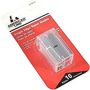 American Line Single Edge Razor Blades with Dispenser - 10-Pack - 0.009" Heavy Duty High Carbon Steel - For General Use and Industrial Applications- 66-0210