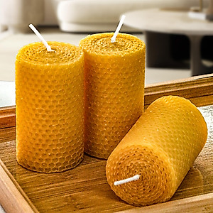 Beeswax Pillar Candles Bulk Set of 9 Handmade from 100% Pure Natural Rolled Bees Wax - Measures 2" x 3.4", Great for Home Decor, Party & Events, 10-12 Hour Burn Time