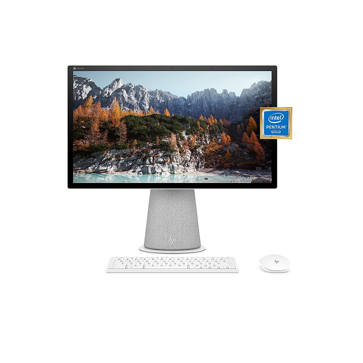 HP Chromebase 21.5" All-in-One Desktop, Intel Pentium Gold 6405U Processor, 4 GB RAM, 128 GB SSD, Rotating Full HD IPS Touchscreen, Chrome OS, Bluetooth Keyboard and Mouse Combo (22-aa0022, 2021)