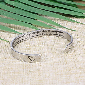 Daughter Bracelets from Mom Inspirational Handmade Fashion Simple Wide Cuff Bangle Message Engraved Birthday Christmas Gifts for Her