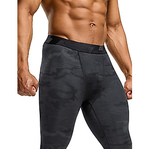 TSLA Men's Compression Pants, Cool Dry Athletic Workout Running Tights Leggings with Pocket/Non-Pocket, 3pack Tights Black/Camo Black/Camo Grey, Large